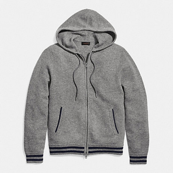 Coach | Sweaters | Nwt Coach 35 Baseball Zip Hoody Light Grey 00merino ...